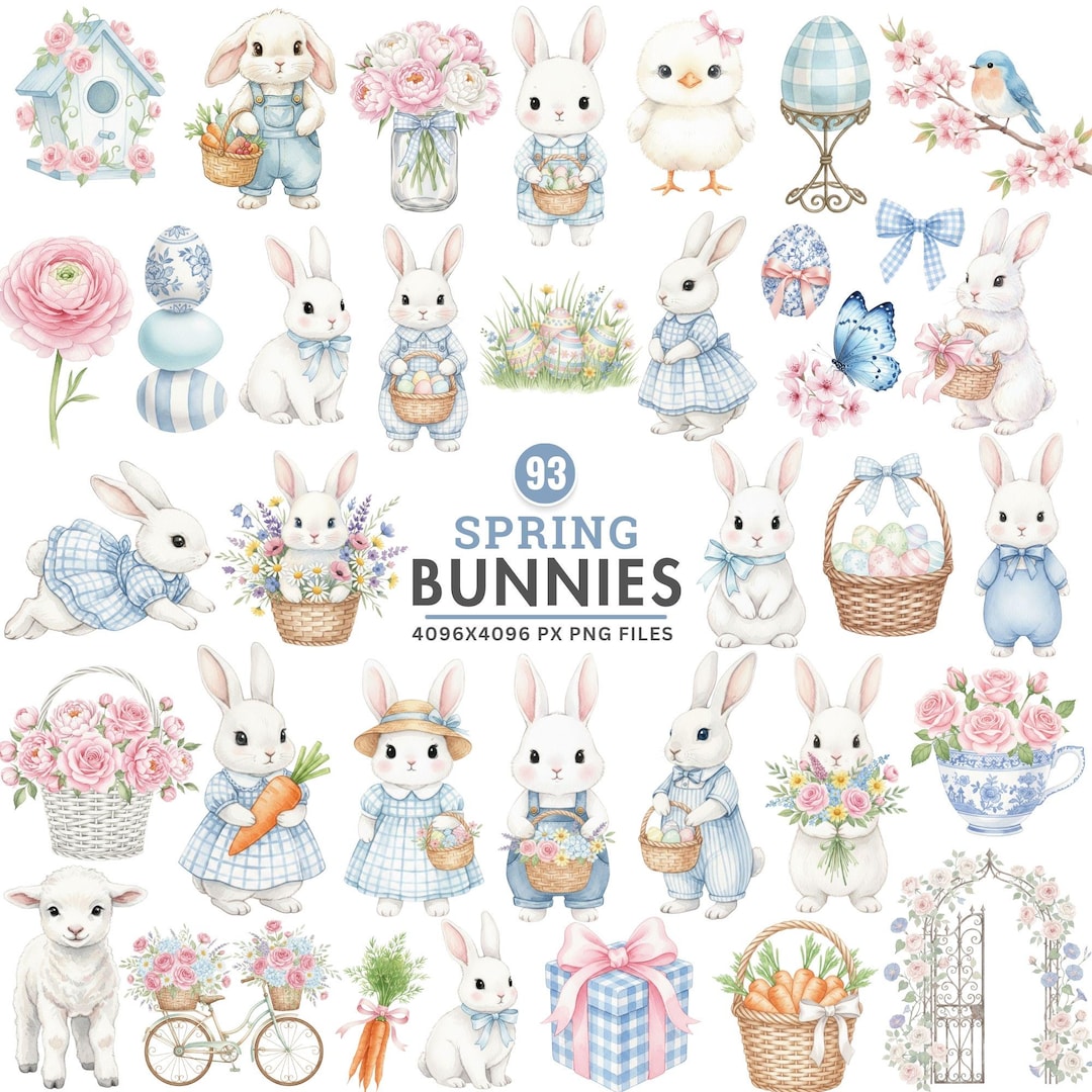 Bunny Clipart, Watercolor Easter Bunnies, Pastel Cottagecore ...