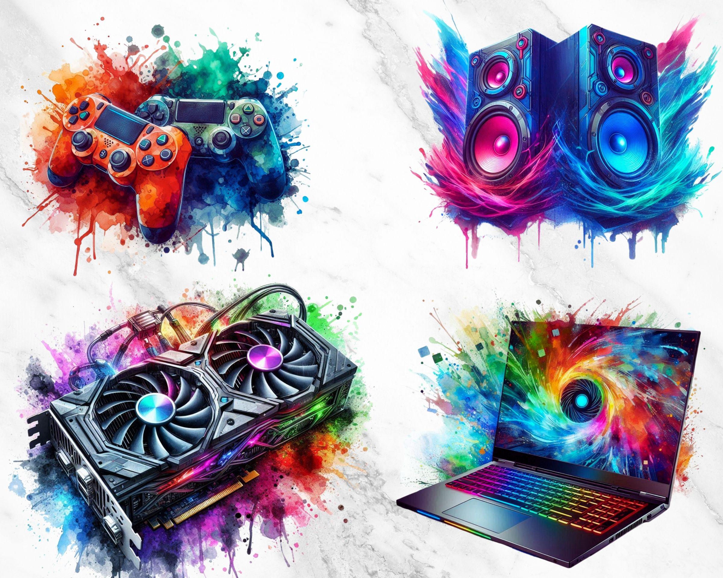 Watercolor Video Game Clipart, Gamer Controller PNG, Gaming Clipart ...