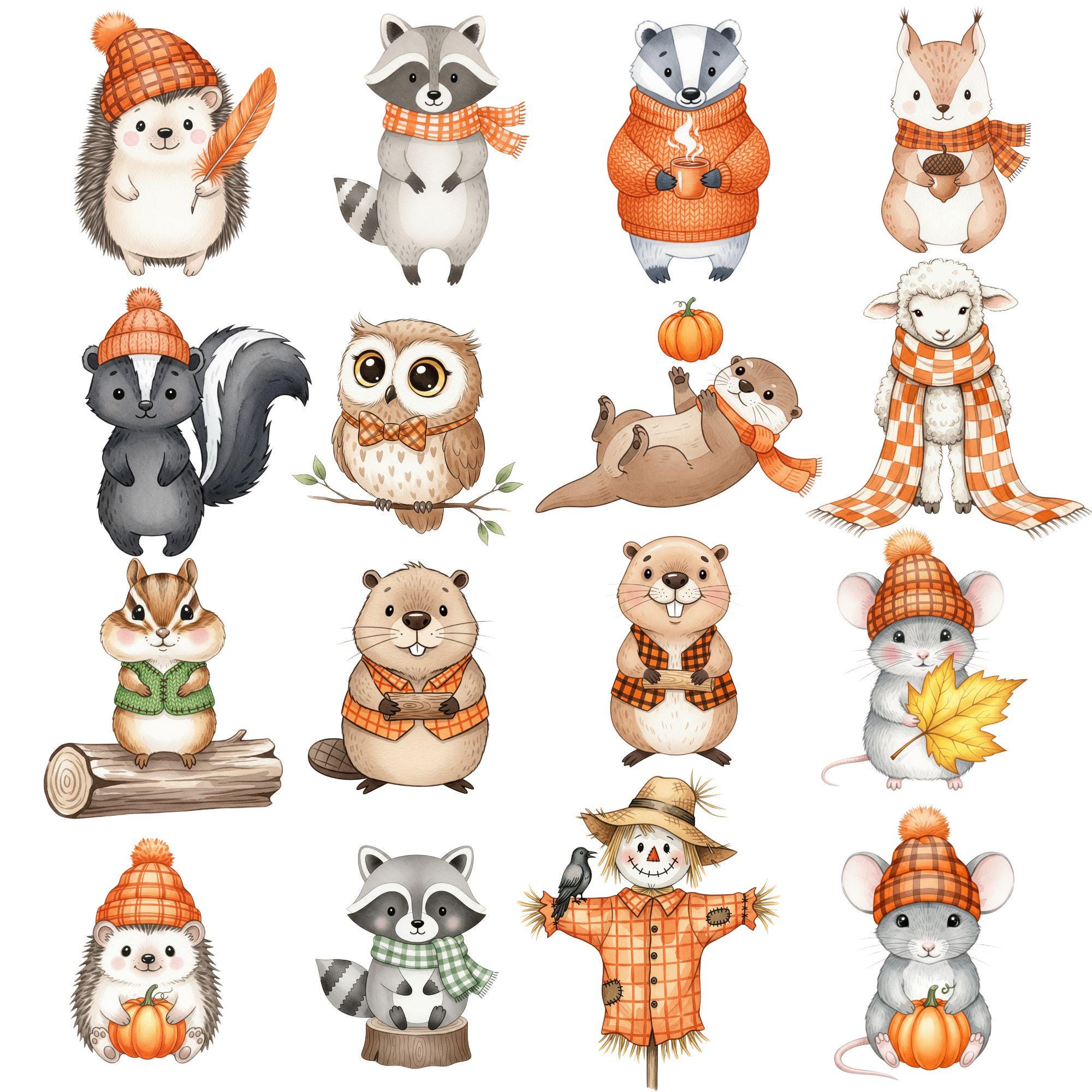 Fall Woodland Clipart, Autumn Animals Clipart, Fox - Bear - Rabbit ...