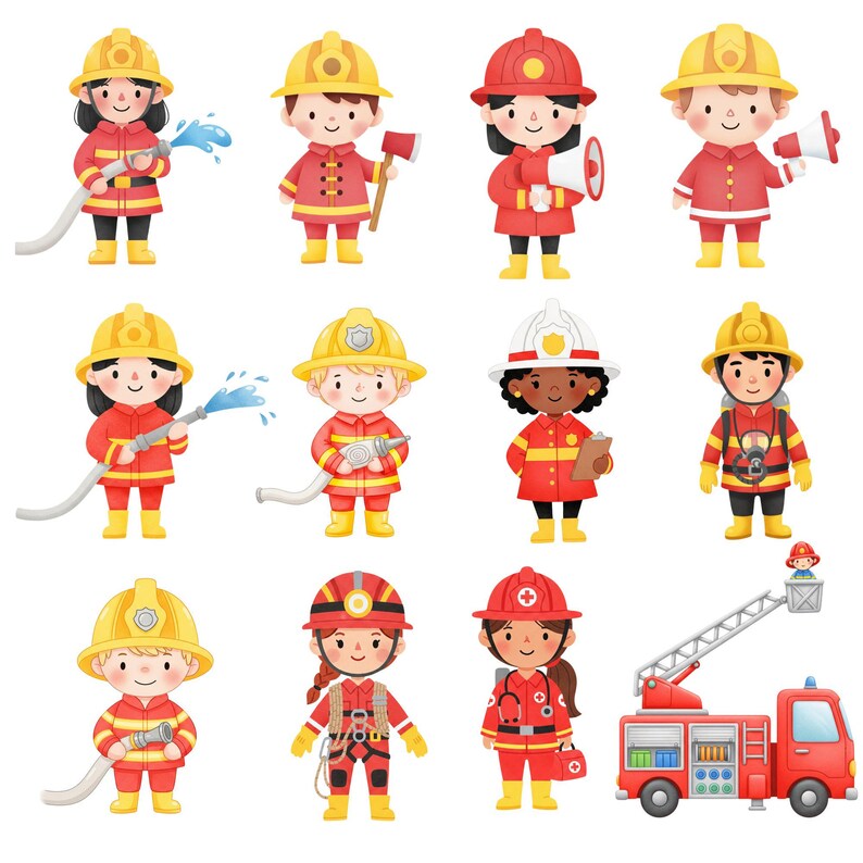 Firefighter Clipart, Cute Fire Truck PNG, Kids Firefighter Clipart ...