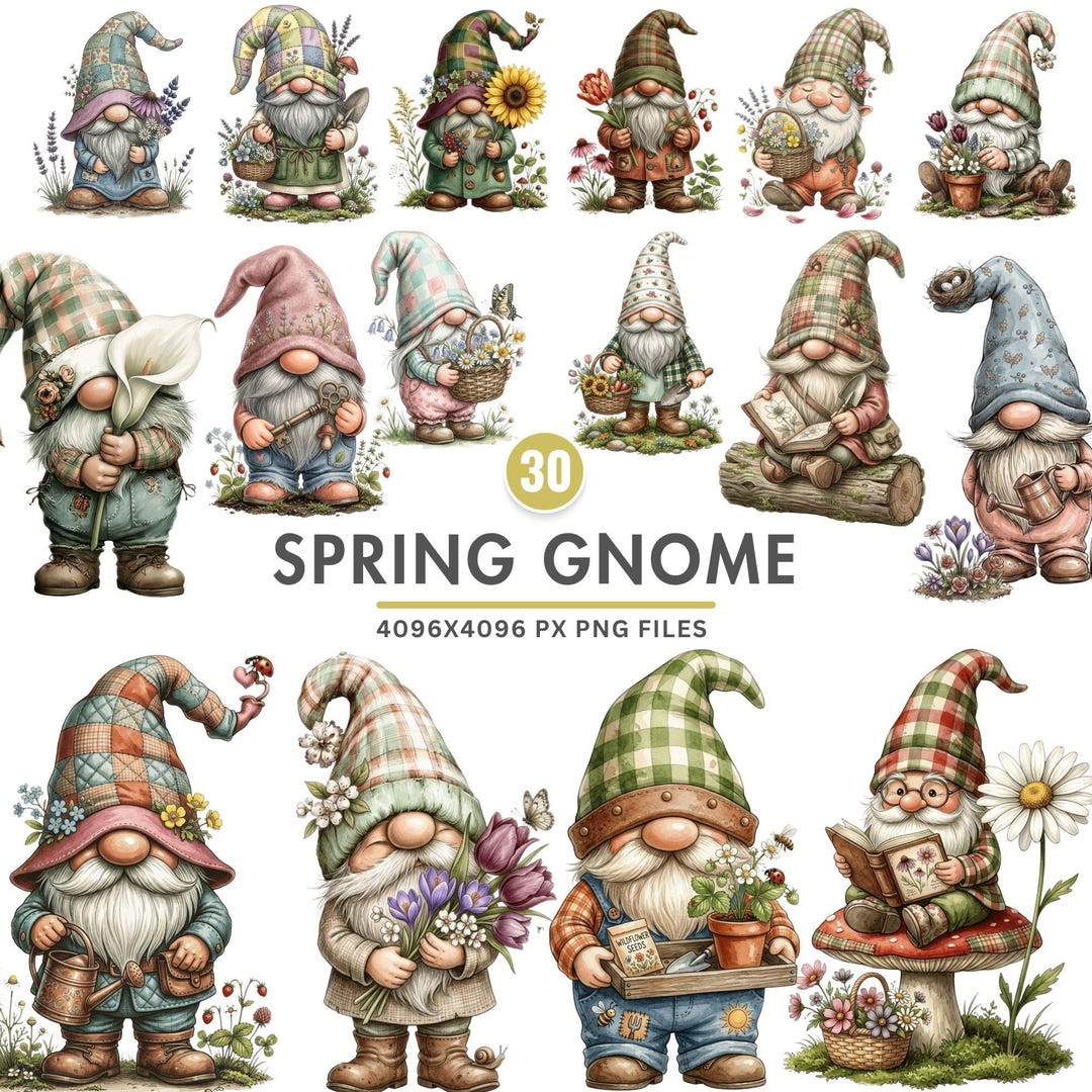 Spring Gnomes Clipart, Watercolor Gnome PNG, Spring Clipart PNG, Easter ...