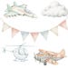 Watercolor Air Transport Clipart, Hot Air Balloon, Cute Airplane PNG ...
