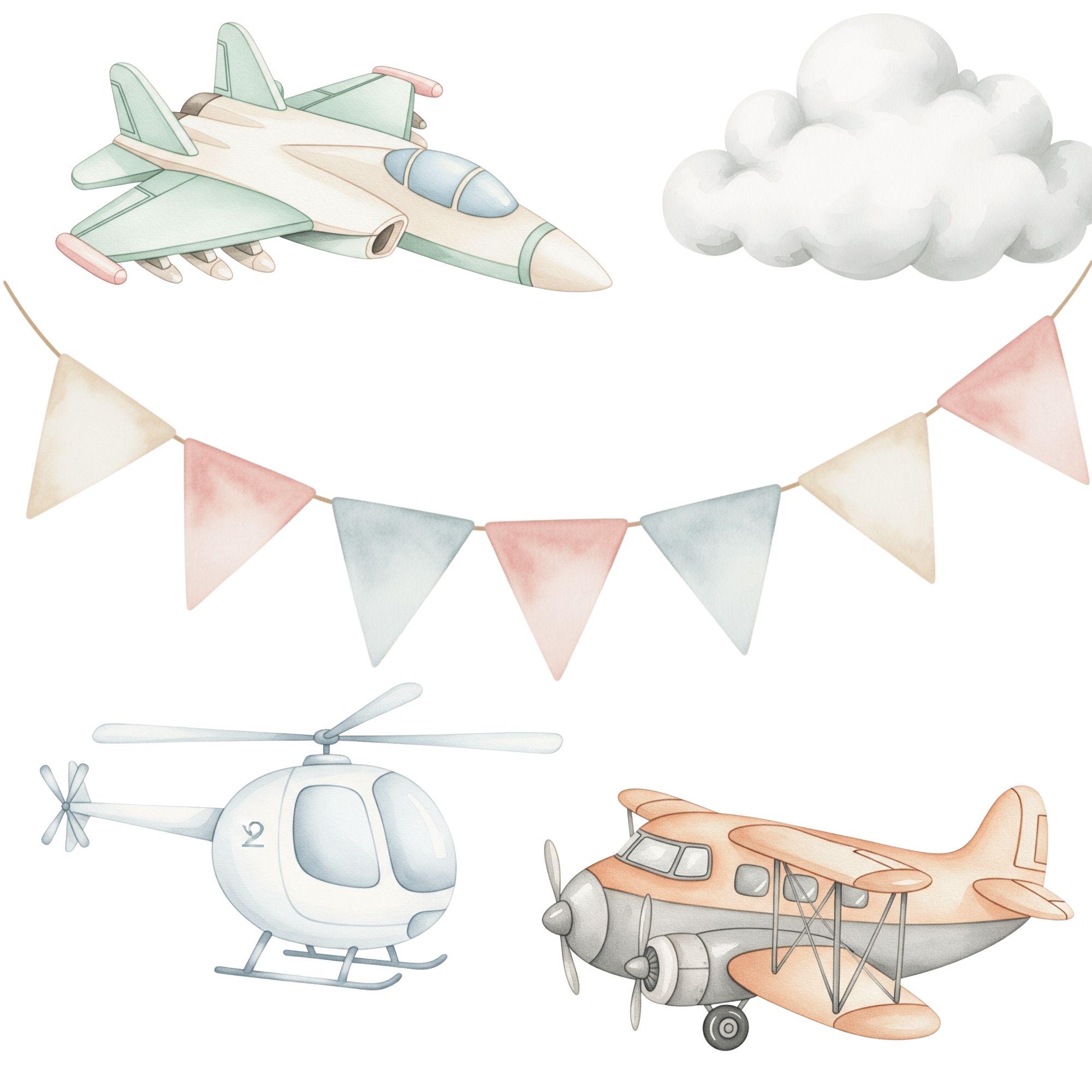 Watercolor Air Transport Clipart, Hot Air Balloon, Cute Airplane PNG ...