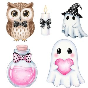 Pink Halloween Clipart, Cute Ghost PNG, Pastel Pumpkin Art, Kawaii ...