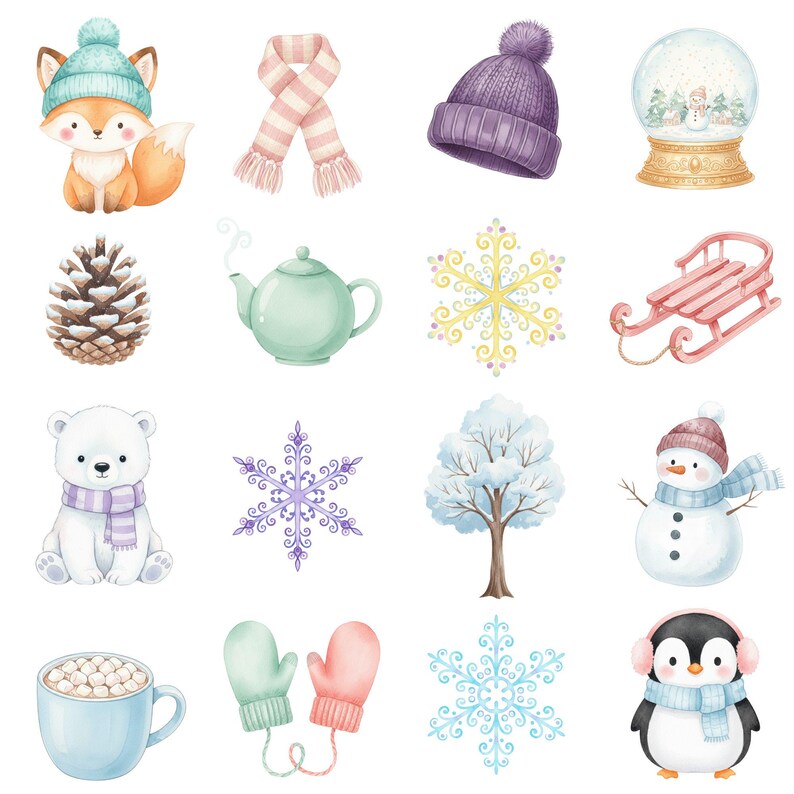 Winter Kids Clipart, Cute Winter Animals PNG, Watercolor Snowman ...