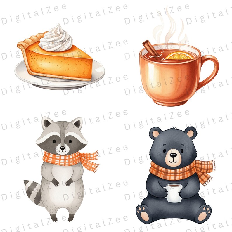 Fall Woodland Clipart, Autumn Animals Clipart, Fox - Bear - Rabbit ...