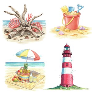 Watercolor Beach Clipart, Summer Beach Day PNG, Ocean Vacation Clipart ...