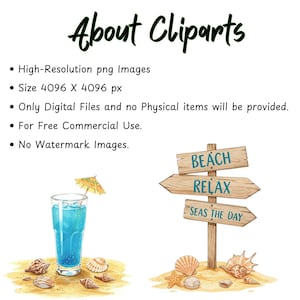 Watercolor Beach Clipart, Summer Beach Day PNG, Ocean Vacation Clipart ...