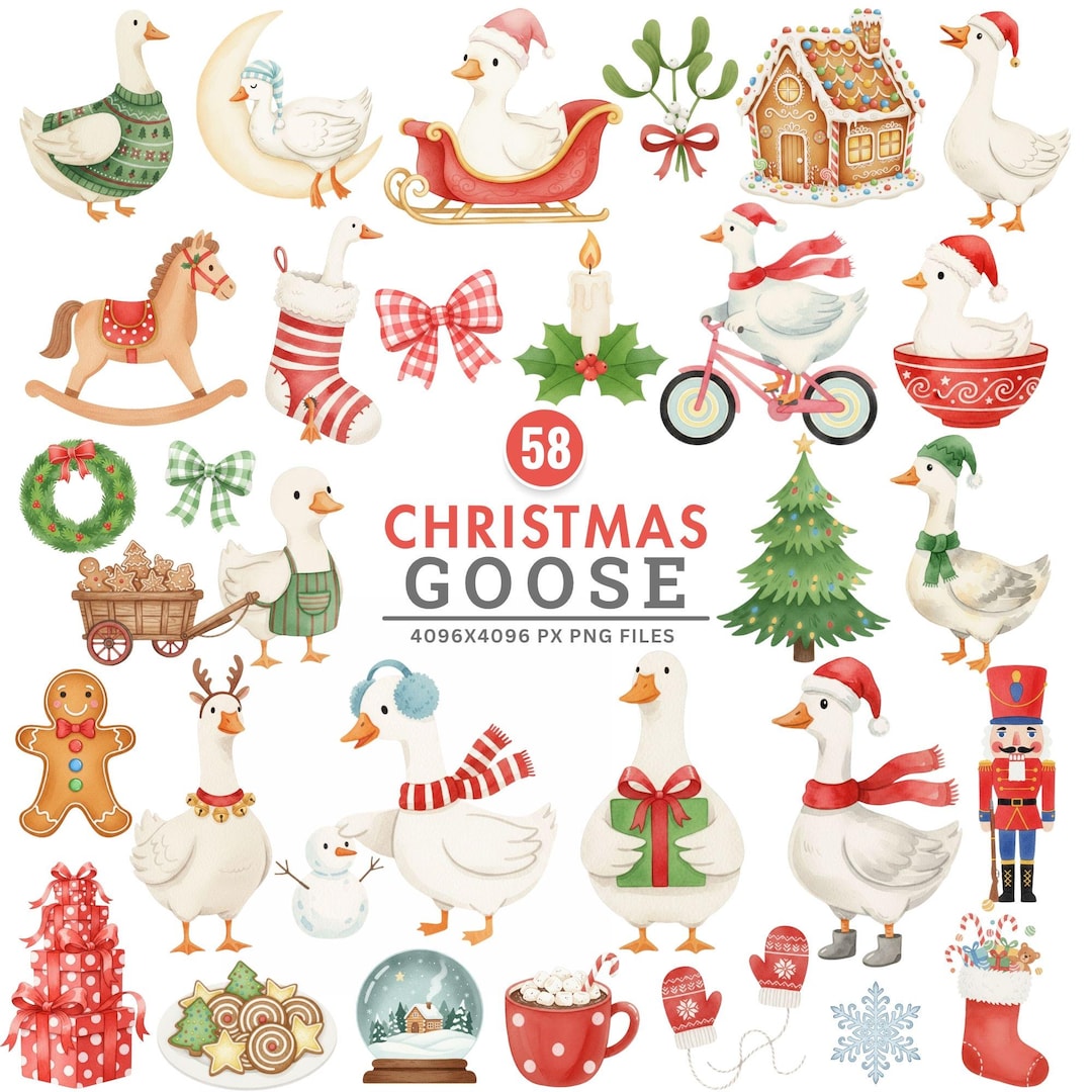 Christmas Goose Clipart, Watercolor Christmas Png, Silly Goose PNG ...