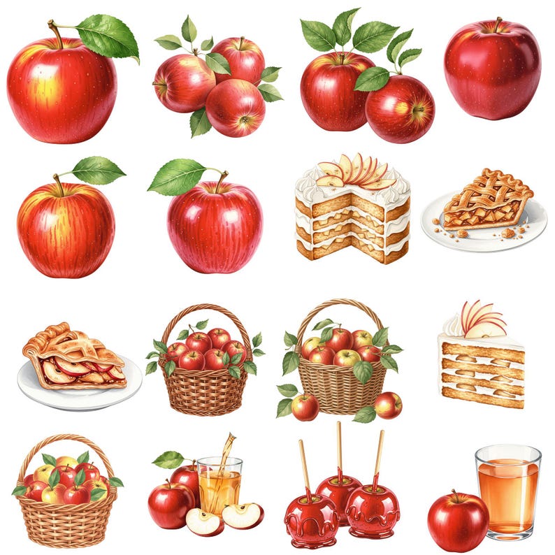 Watercolor Apple Clipart, Red and Green Apple PNG, Apple Tree Clipart ...