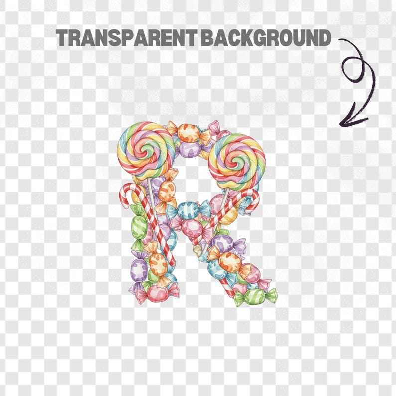 Candyland Alphabet Clipart, Watercolor Candy Letters PNG, Sweet ...