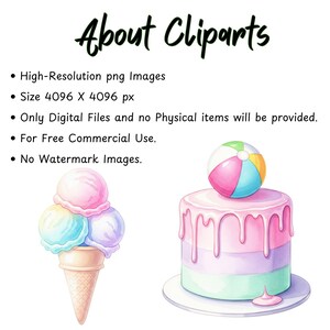 Pool Party Clipart, Cute Watercolor Pastel Summer Clipart for Kids, Ice ...