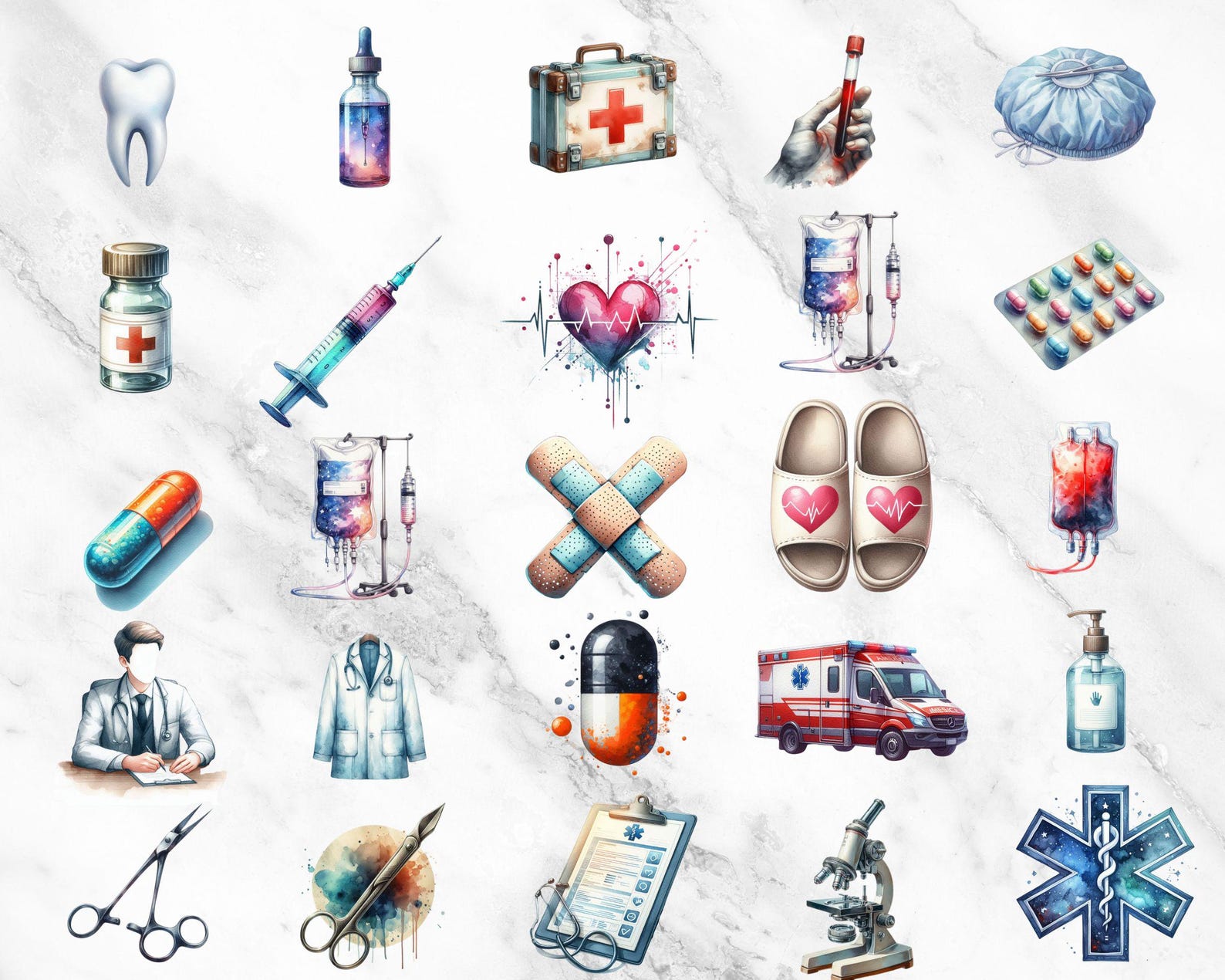 Watercolor Medical Clipart Bundle Healthcare Elements Clipart Doctor ...