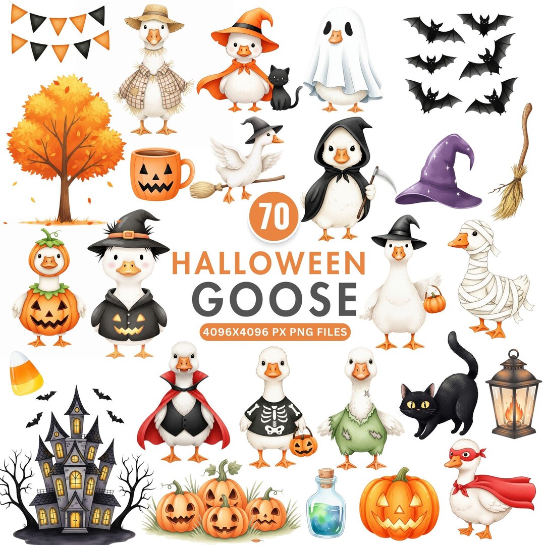 Halloween Goose Clipart, Spooky Goose PNG, Cute Goose in Costume, Funny ...