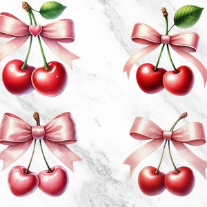 Coquette Cherry Bow Clipart Pink Cherries PNG Watercolor Coquette ...