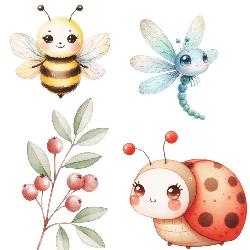 Cute Insects Clipart, Watercolor Bugs PNG, Bee Clipart, Ladybug Clipart ...