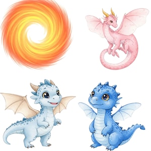 Baby Dragon Clipart, Cute Watercolor Fantasy Dragons Png, Flying ...