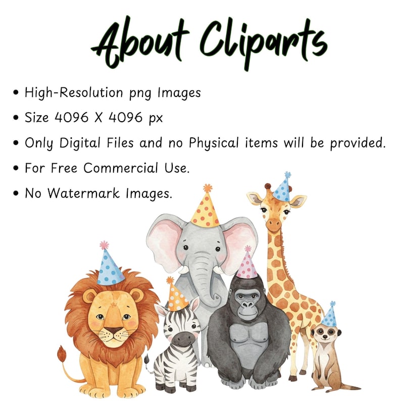 Safari Birthday Clipart, Cute Jungle Animals Clipart PNG, Watercolor ...