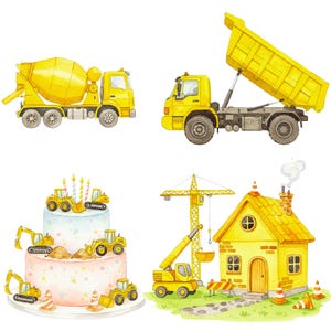 Kids Construction Clipart Bundle Watercolor Dump Truck Excavator Crane ...