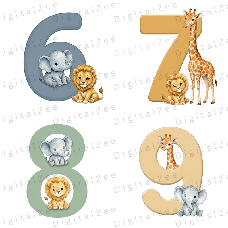 Safari Alphabet Clipart, Watercolor Jungle Animal Letters & Numbers ...
