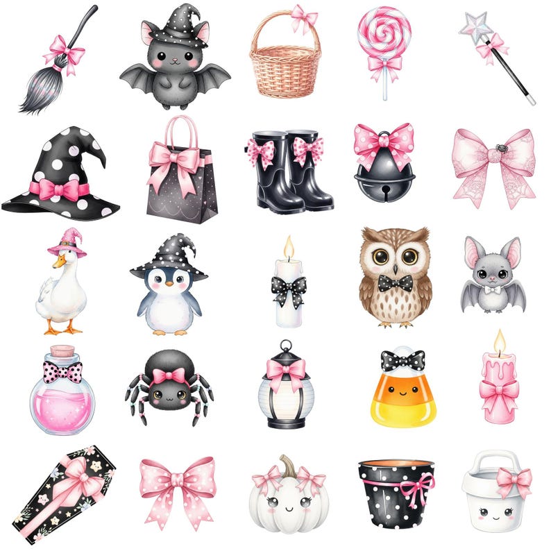 Pink Halloween Clipart, Cute Ghost PNG, Pastel Pumpkin Art, Kawaii ...