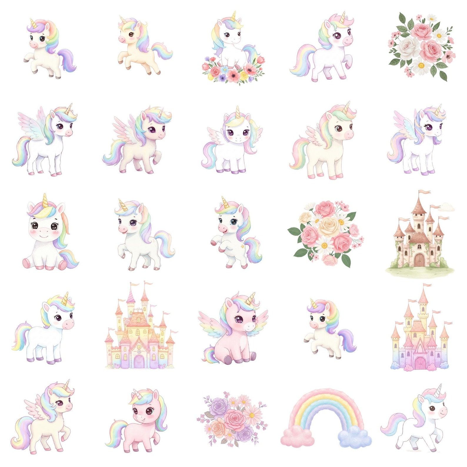 Pastel Unicorn Clipart, Cute Rainbow Unicorn PNG, Watercolor Magical ...