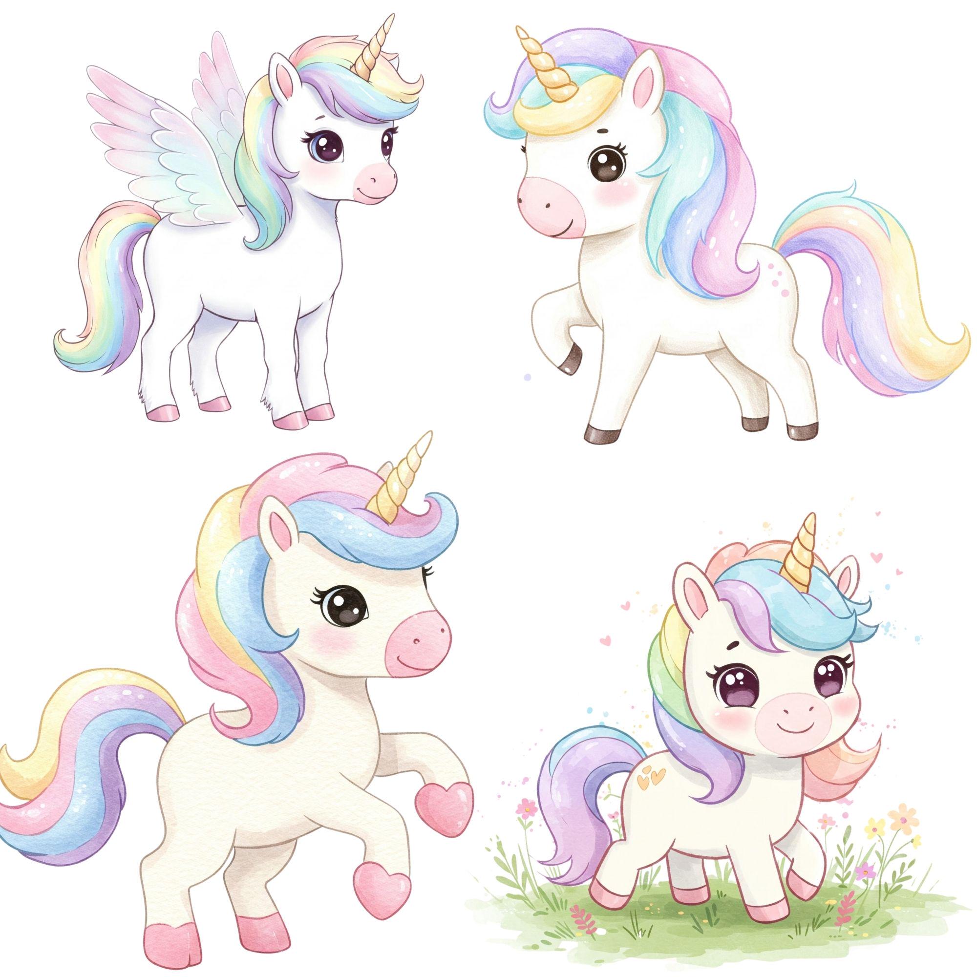 Pastel Unicorn Clipart, Cute Rainbow Unicorn PNG, Watercolor Magical ...