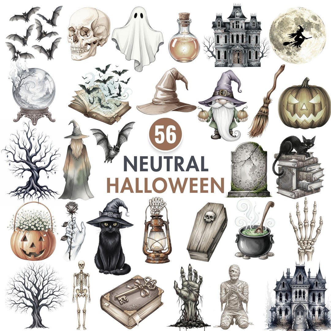 Neutral Halloween Clipart, Ghost PNG, Watercolor Halloween Bundle ...