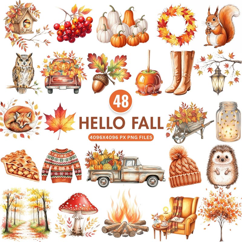 Hello Fall Clipart - Etsy