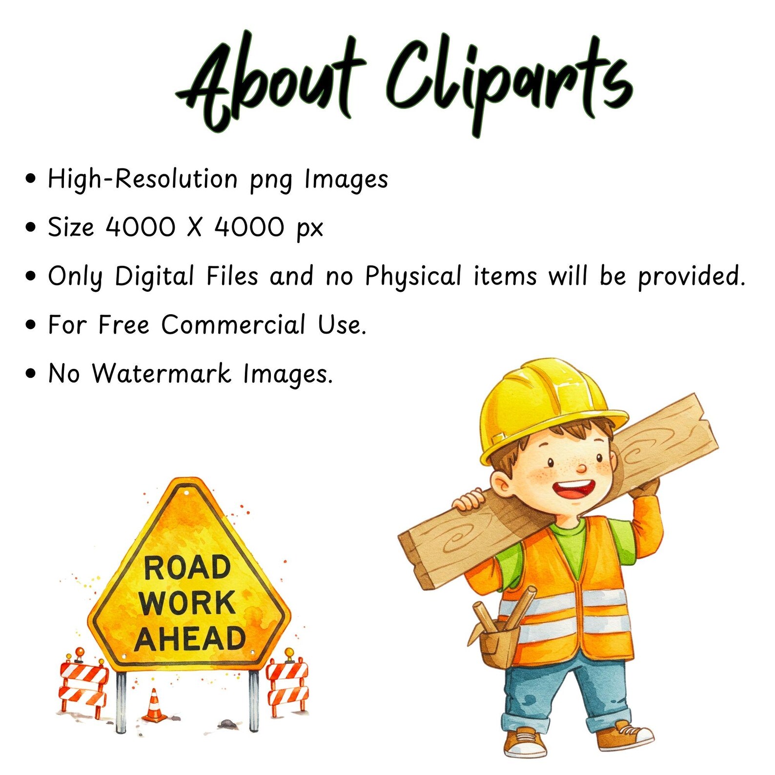 Kids Construction Clipart Bundle Watercolor Dump Truck Excavator Crane ...