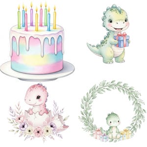 Dinosaur Birthday Clipart, Cute Dino Party Illustrations, Watercolor ...