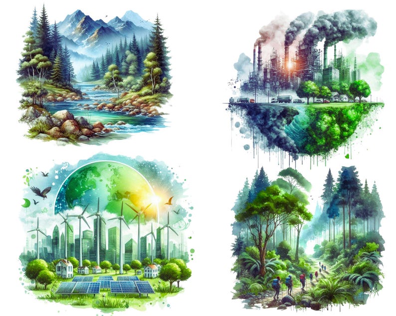 Watercolor Earth Day Clipart Eco-friendly Cliaparts for Commercial Use ...