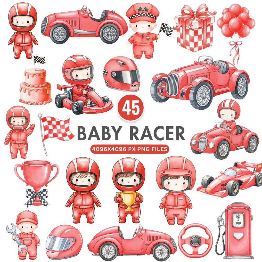 Race Car Clipart, Little Racer Clipart, Red Race Car PNG, Watercolor ...