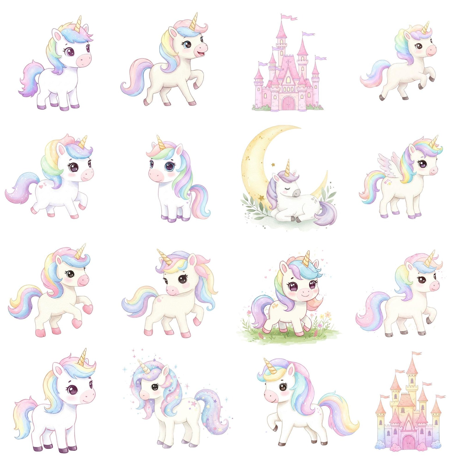 Pastel Unicorn Clipart, Cute Rainbow Unicorn PNG, Watercolor Magical ...