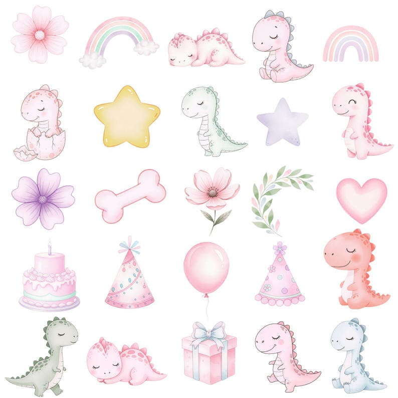 Cute Dinosaur Clipart, Watercolor Dino Png, Girly Dino Clipart, Pink ...