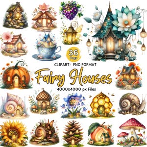 Fairy House Clipart, Toadstool Mushroom House Illustration, Watercolor ...