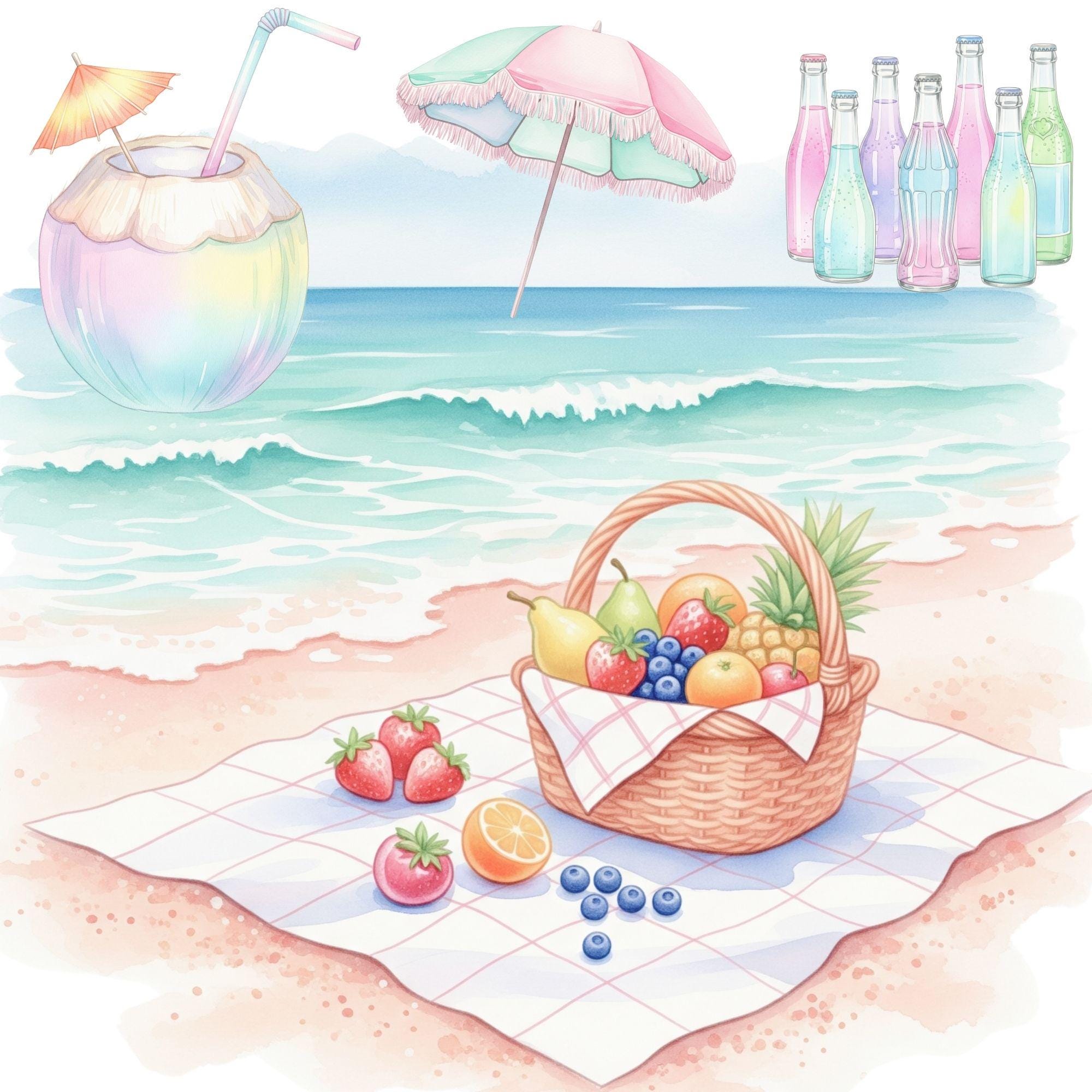 Pool Party Clipart, Cute Watercolor Pastel Summer Clipart for Kids, Ice ...