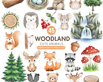 Watercolor Woodland Animals Clipart, Woodland Nursery, Forest Animals ...