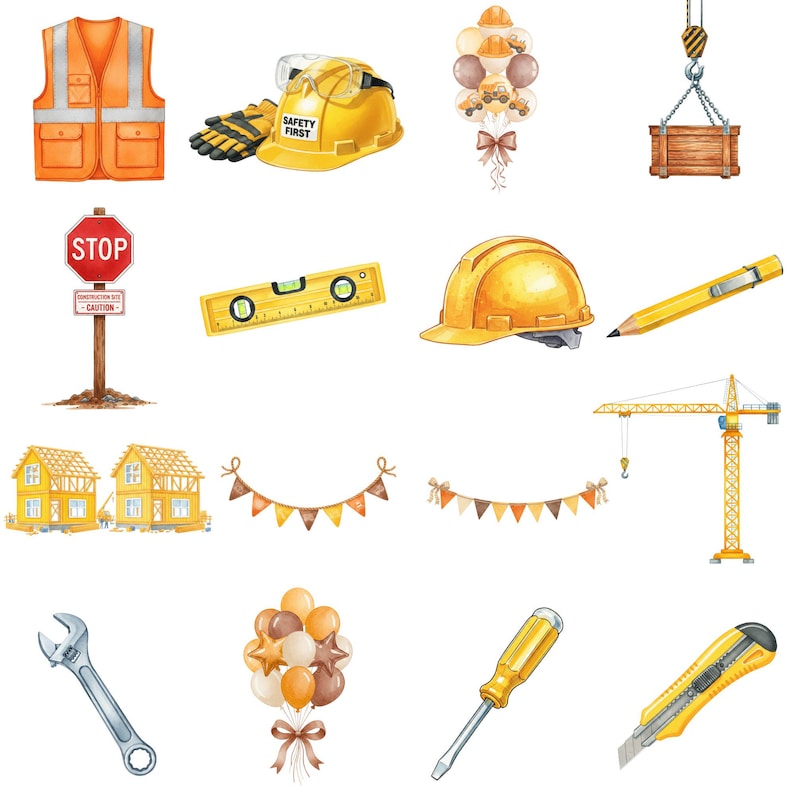 Cute Construction Clipart, Watercolor Construction Vehicles PNG ...