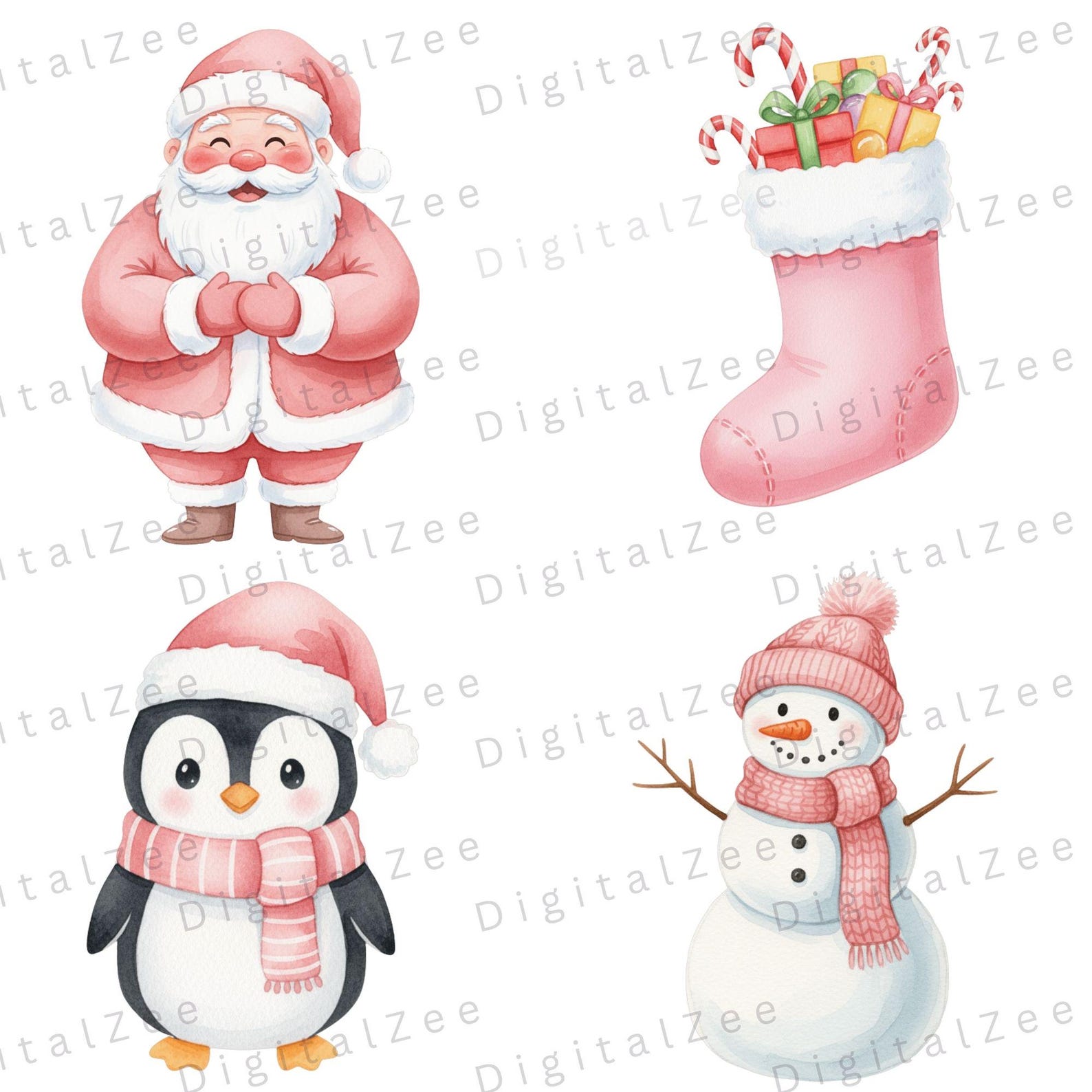 Pink Christmas Clipart, Watercolor Cute Christmas PNG, Christmas PNG ...