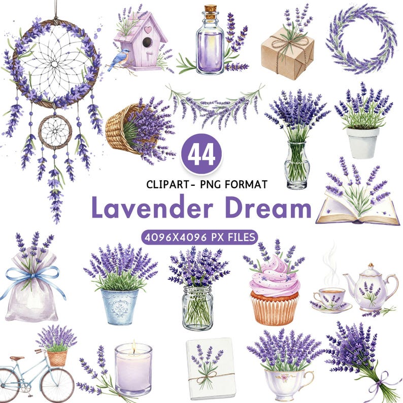 Watercolor Lavender Clipart, Purple Garden Flowers, Lavender Wreaths ...