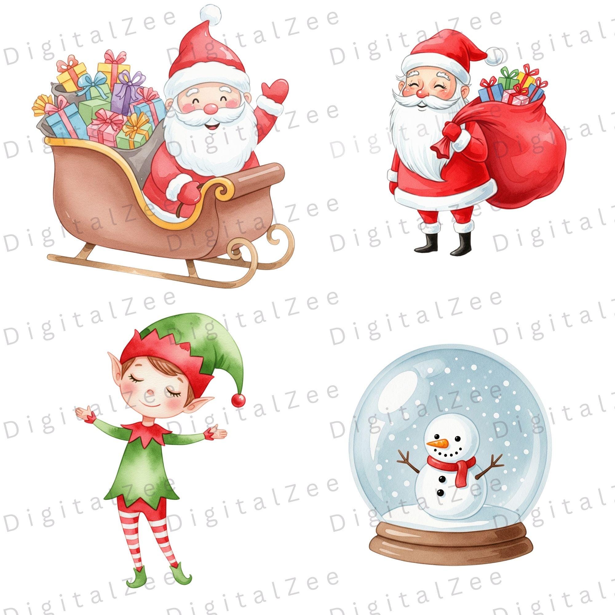 Cute Christmas Clipart, Kawaii Christmas PNG, Watercolor Santa ...