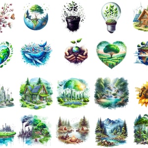 Watercolor Earth Day Clipart Eco-friendly Cliaparts for Commercial Use ...