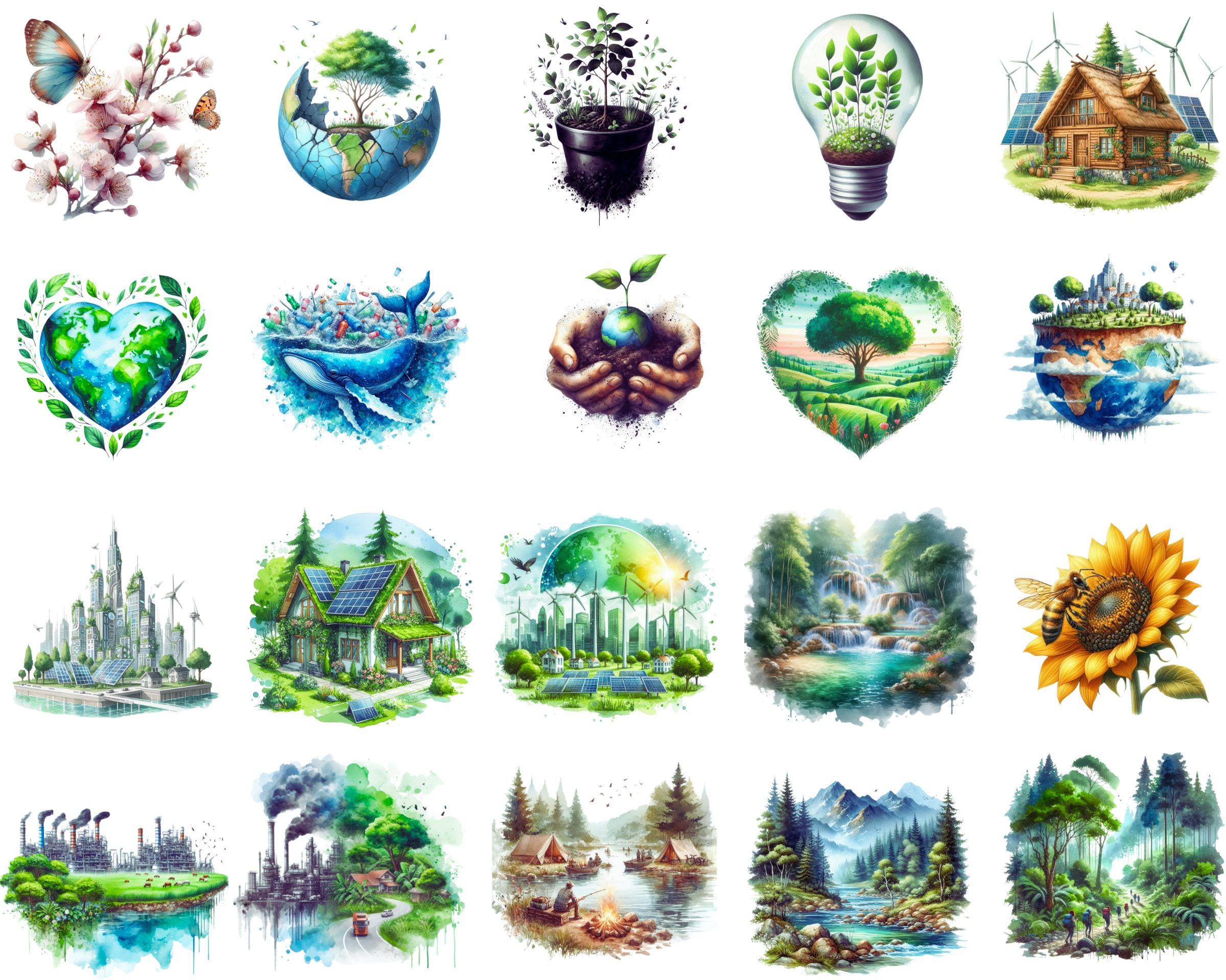 Watercolor Earth Day Clipart Eco-friendly Cliaparts for Commercial Use ...