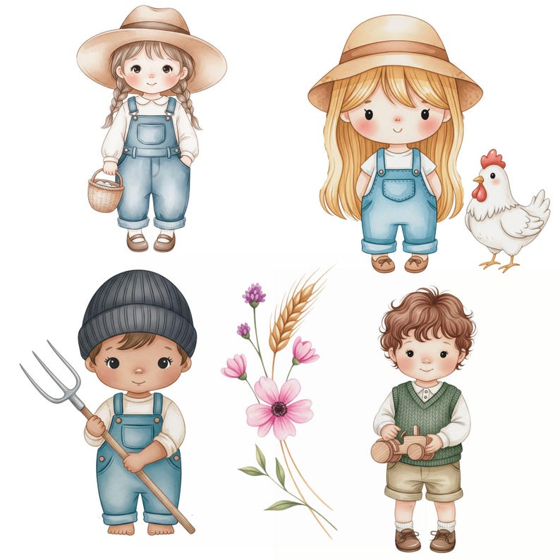 Cute Farm Clipart, Baby Farm Animal Clipart, Watercolor Farm Animals ...