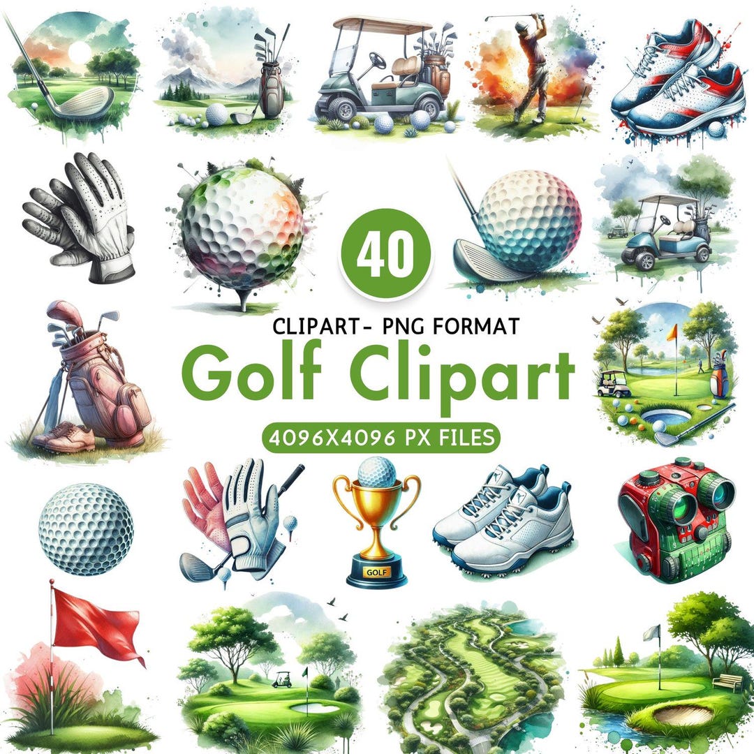 Golf Clipart Bundle Watercolor Golfer Clip Art Golf Ball Club Cart PNG ...