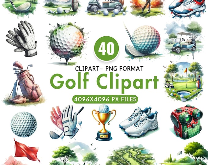 Watercolor Golf Clipart: Sports PNG Images (300 DPI) - Etsy Canada