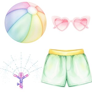 Pool Party Clipart, Cute Watercolor Pastel Summer Clipart for Kids, Ice ...