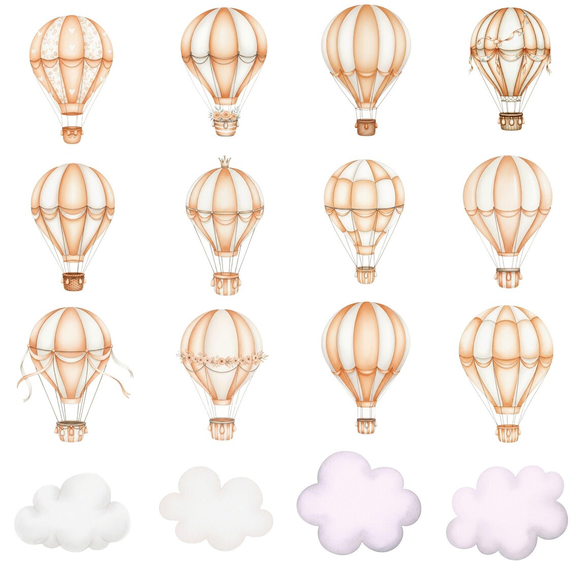 Orange Hot Air Balloon Clipart, Air Transport Clipart, Watercolor Baby ...