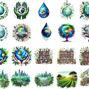 Watercolor Earth Day Clipart Eco-friendly Cliaparts for Commercial Use ...